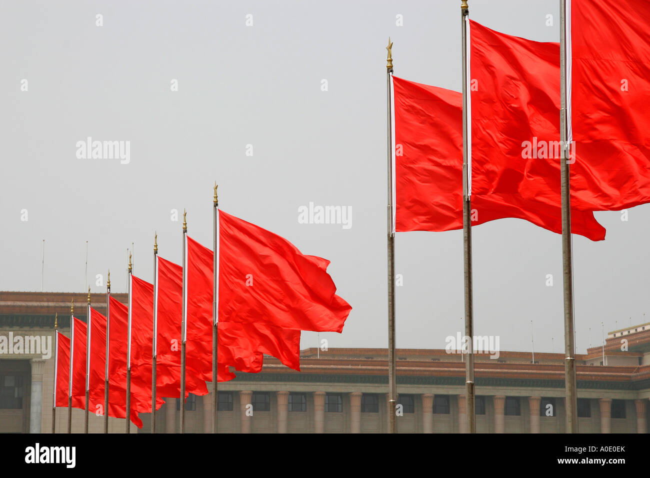 Red flags flying in Tiananmen Square, Beijing, China Stock Photo - Alamy
