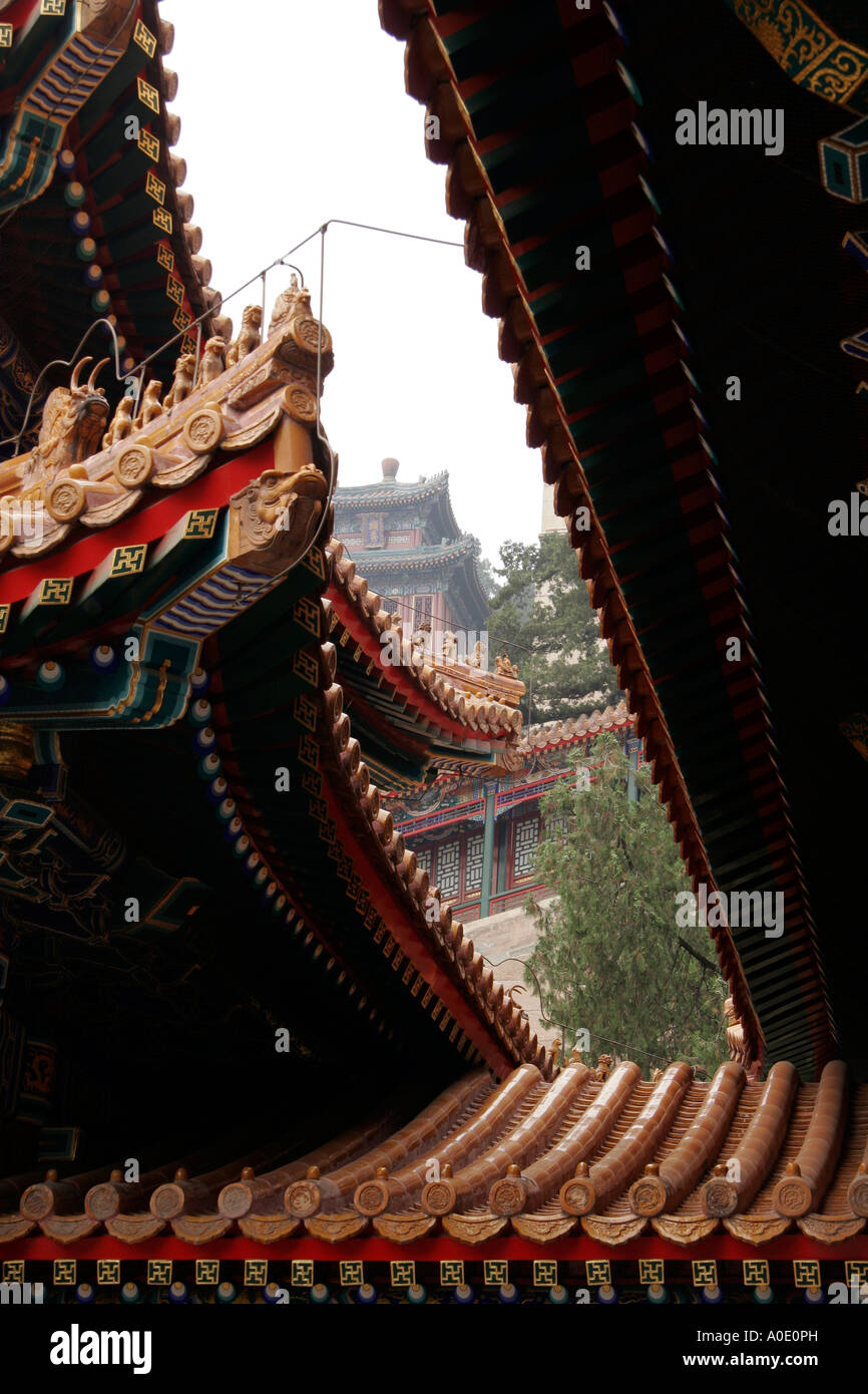 View through the ornate rooftops of the Summer Palace, Beijing, China ...