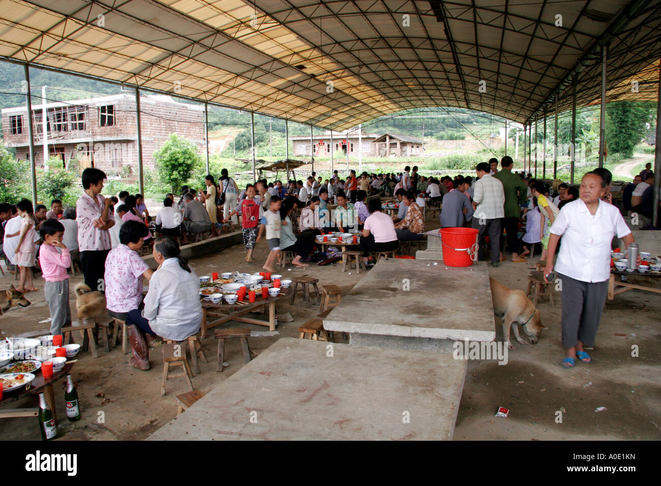 Communial feast at the funeral of a villager, Puyi, Southwest China ...