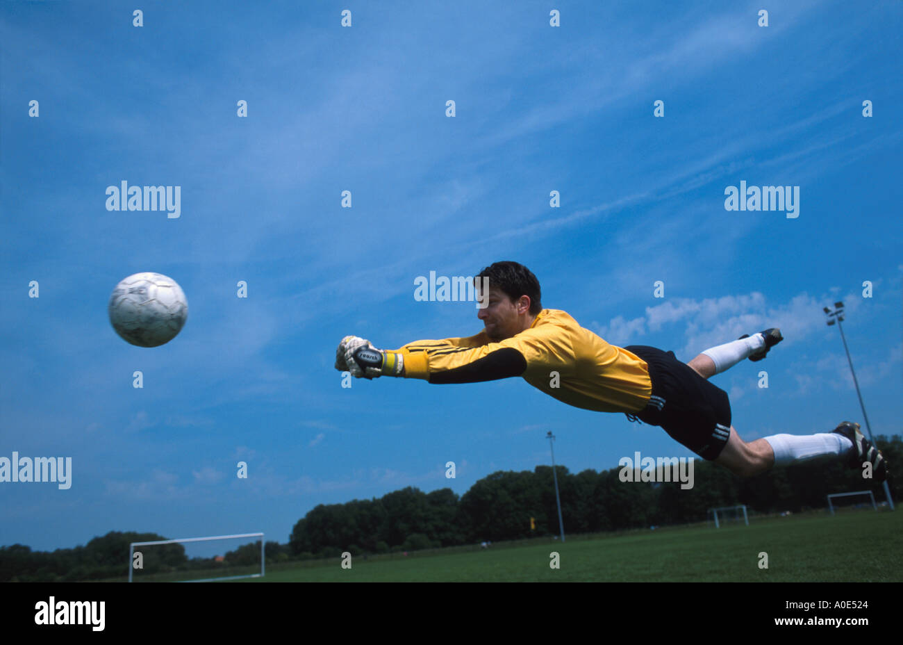 Soccer goalkeeper hitting ball hi-res stock photography and images - Alamy