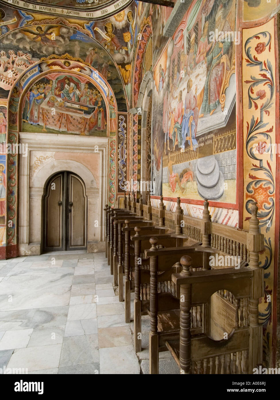 Mural paintings in the narthex of the monastery church of Rila Bulgaria ...