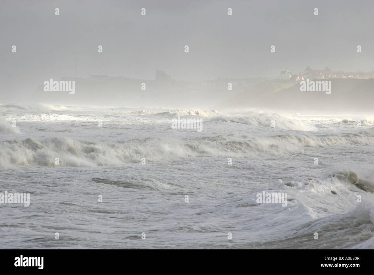 Rough sea with large waves due to high wind at Whitby Stock Photo - Alamy