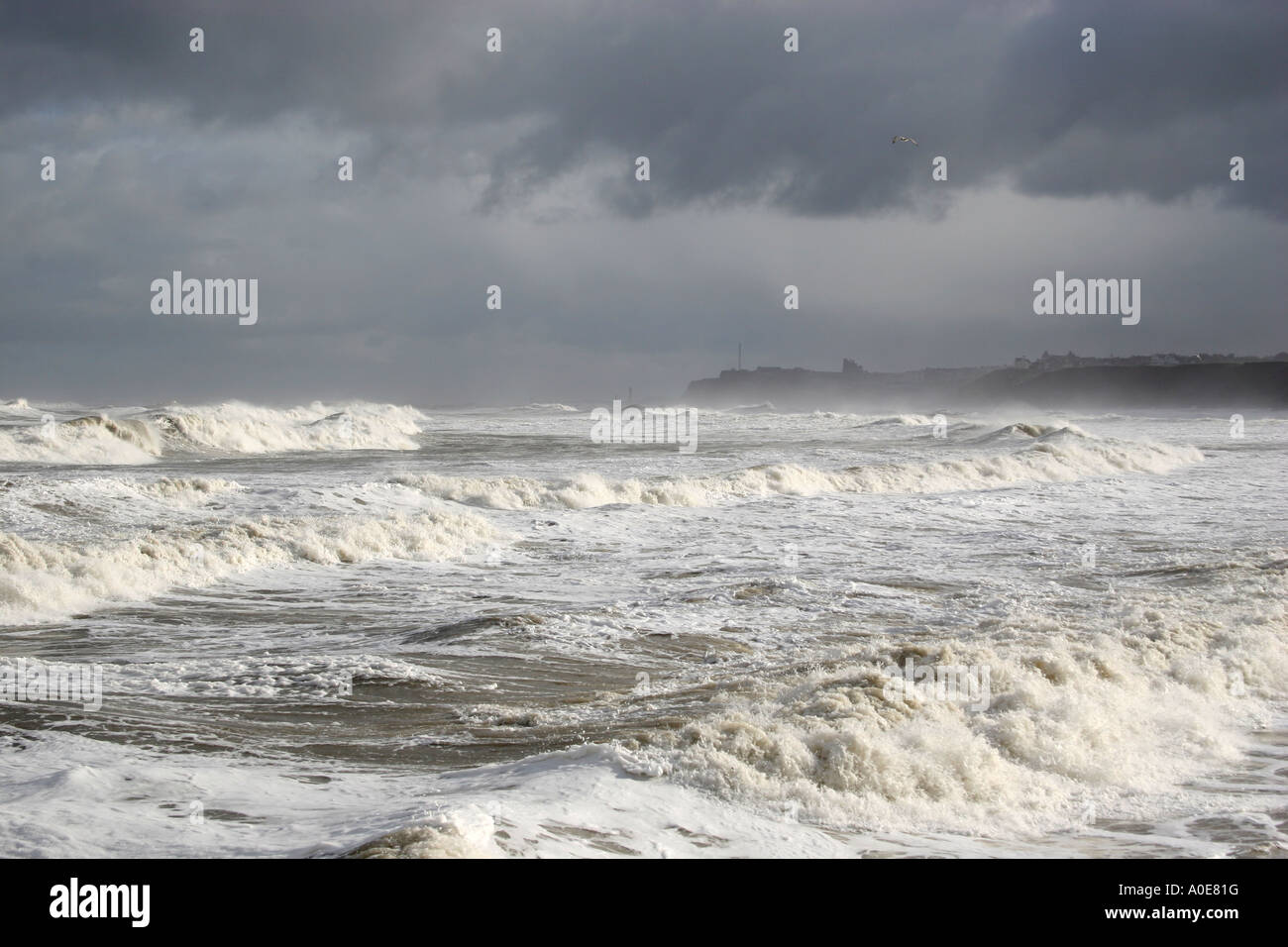 Rough sea with large waves due to high wind at Whitby Stock Photo - Alamy