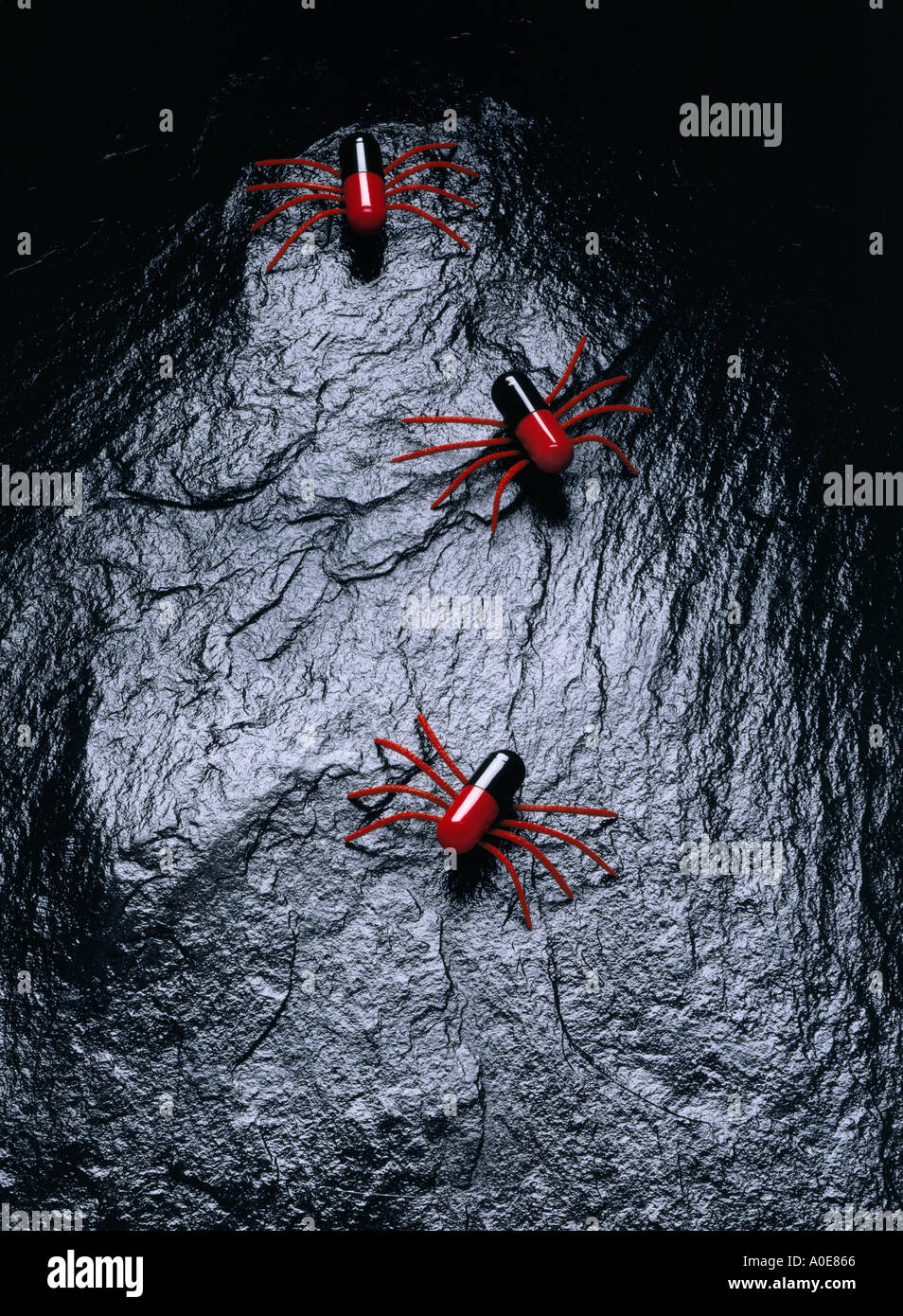 Drug Addiction or Drugs Represented by Capsules As Spiders Stock Photo ...