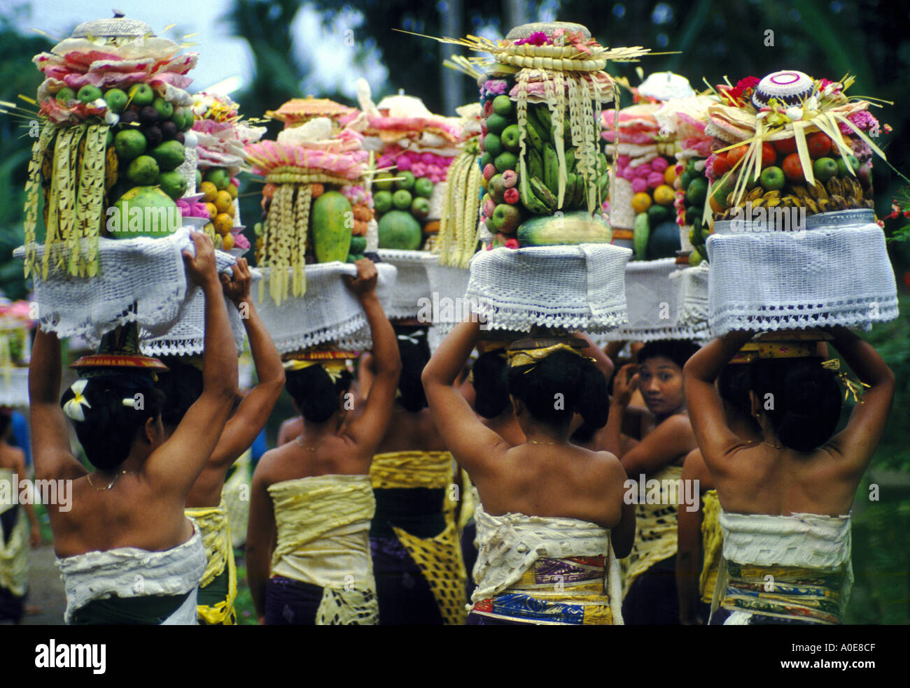 Colourful temple procession and offerings in Ubud Bali Stock Photo - Alamy