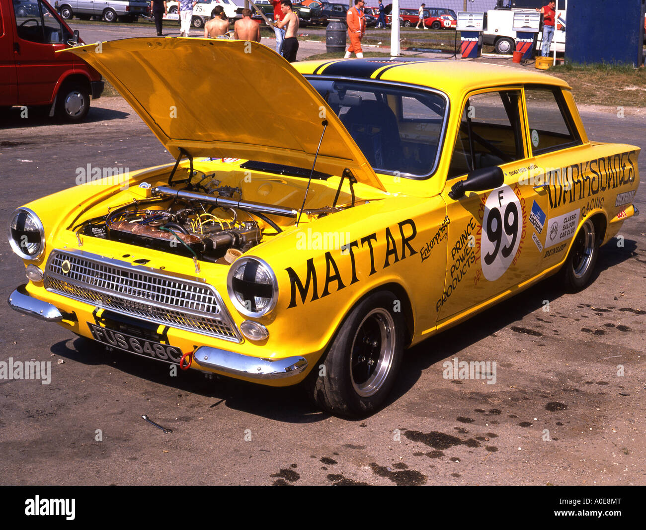 Mark 1 Lotus Ford Cortina racing saloon at Cadwell Park Stock Photo - Alamy