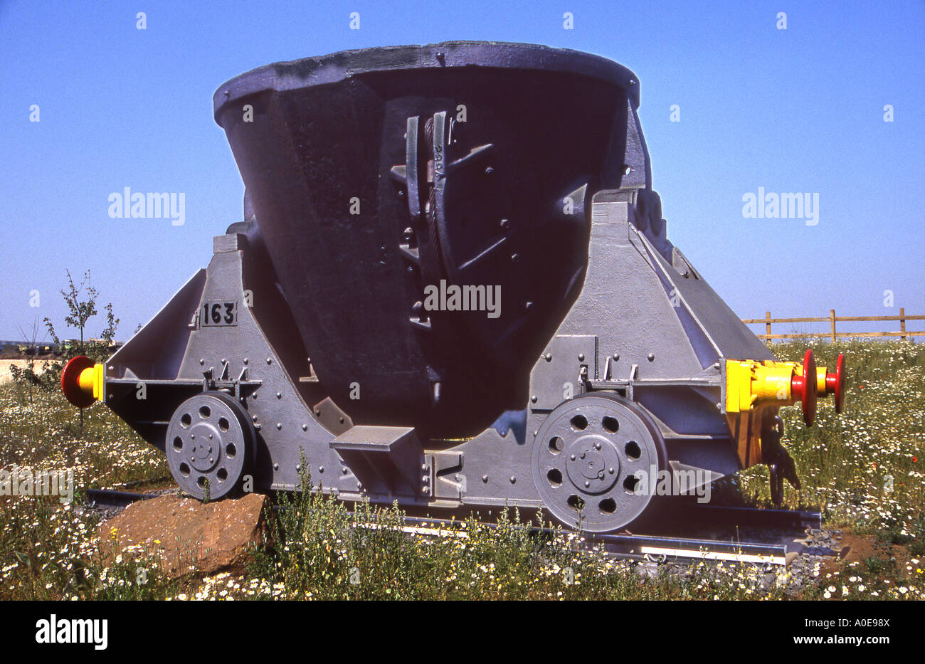 Old renovated slag ladle from about 1960 used to move molten material ...