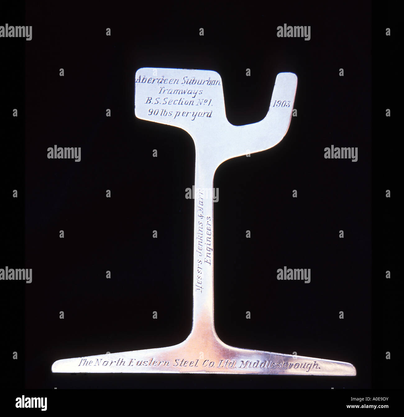 Cross section of polished tram track prepared as souvenir Stock Photo ...