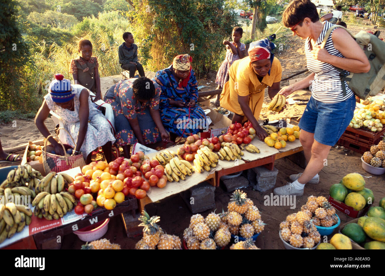 Tourist on a market with fruits and vegetables in South Africa Stock ...