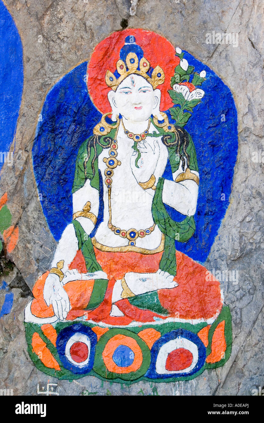 Rock painting on main road to Lhasa Tibet Stock Photo - Alamy