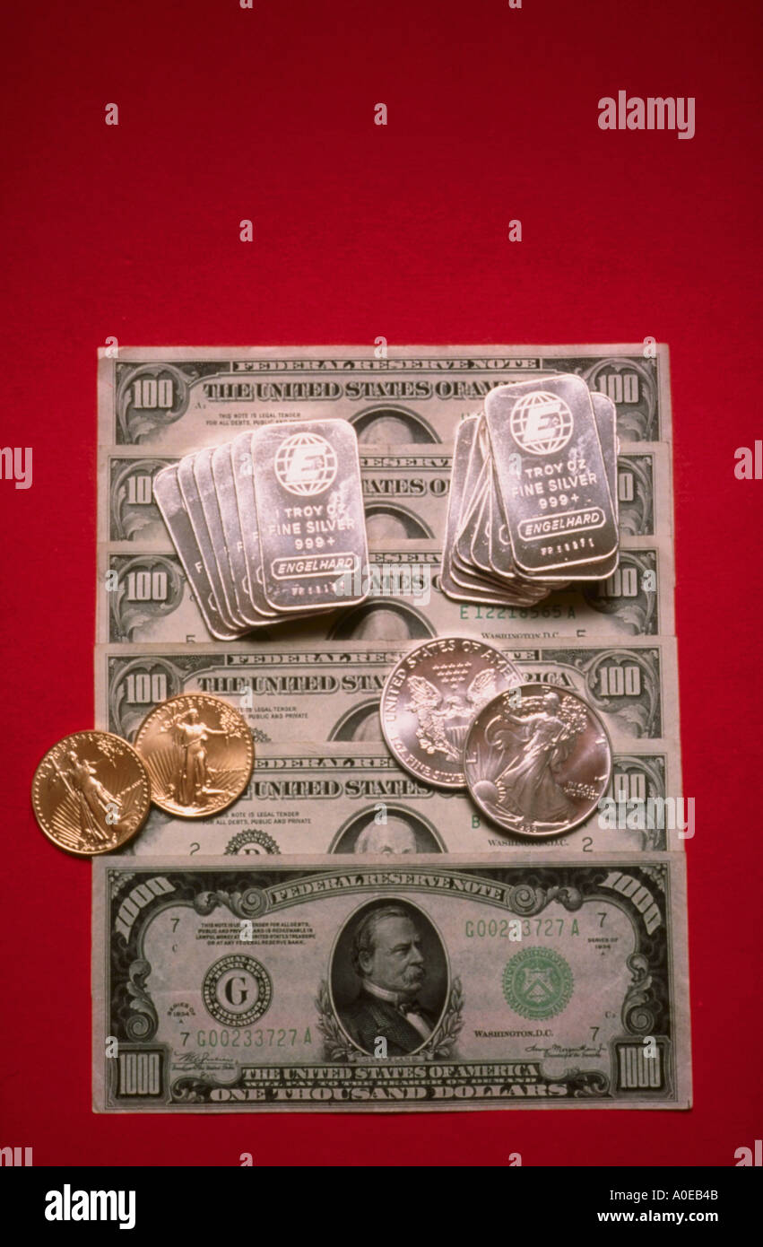 Gold coins silver bars hi-res stock photography and images - Alamy