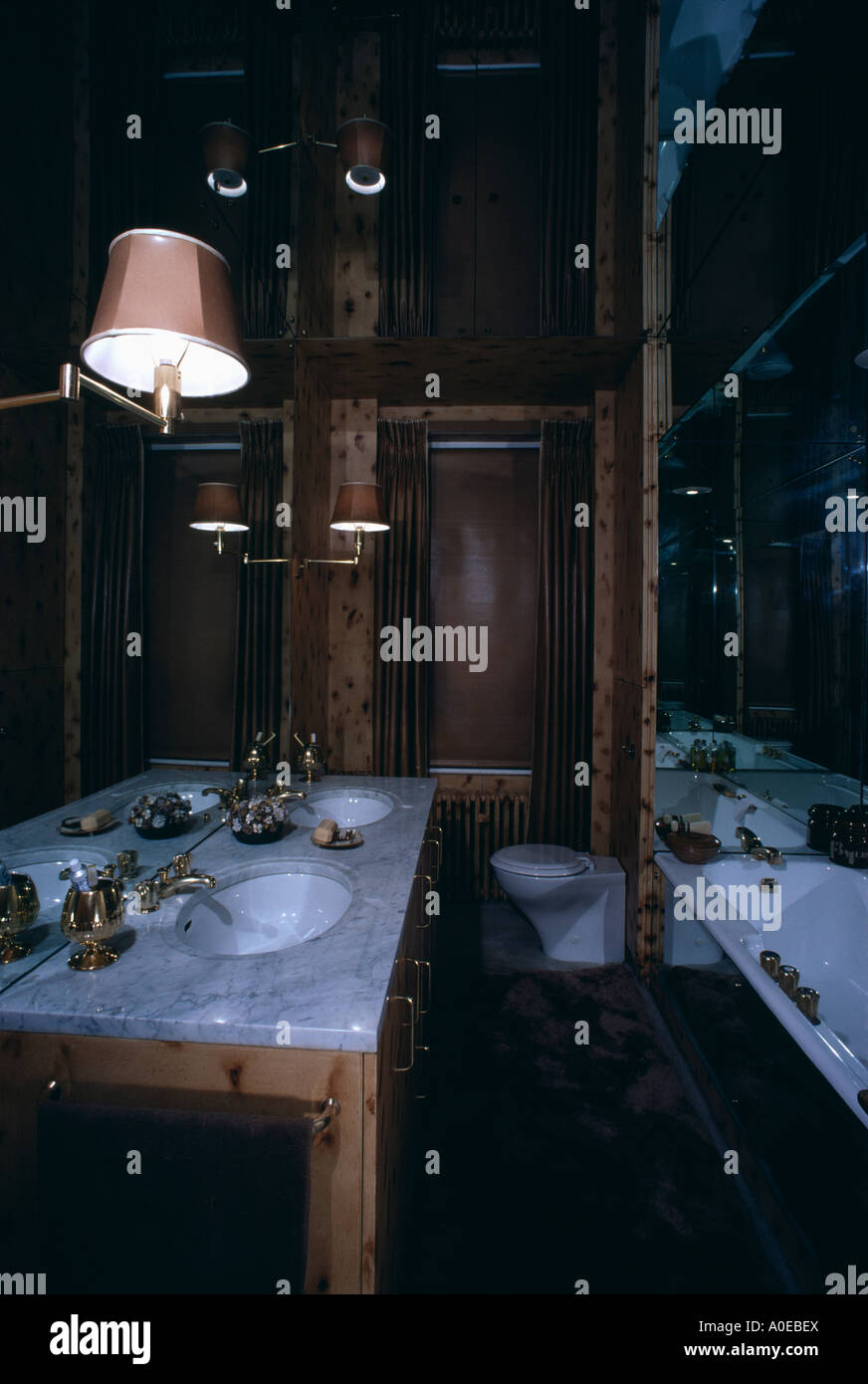Lighted lamp above basin Stock Photo - Alamy