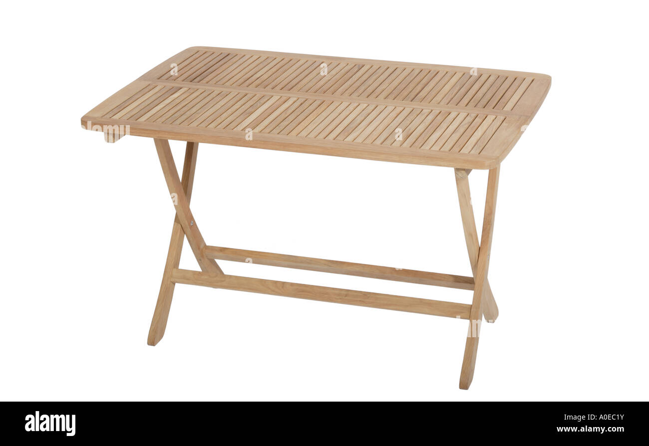 Small teak outdoor table Stock Photo - Alamy