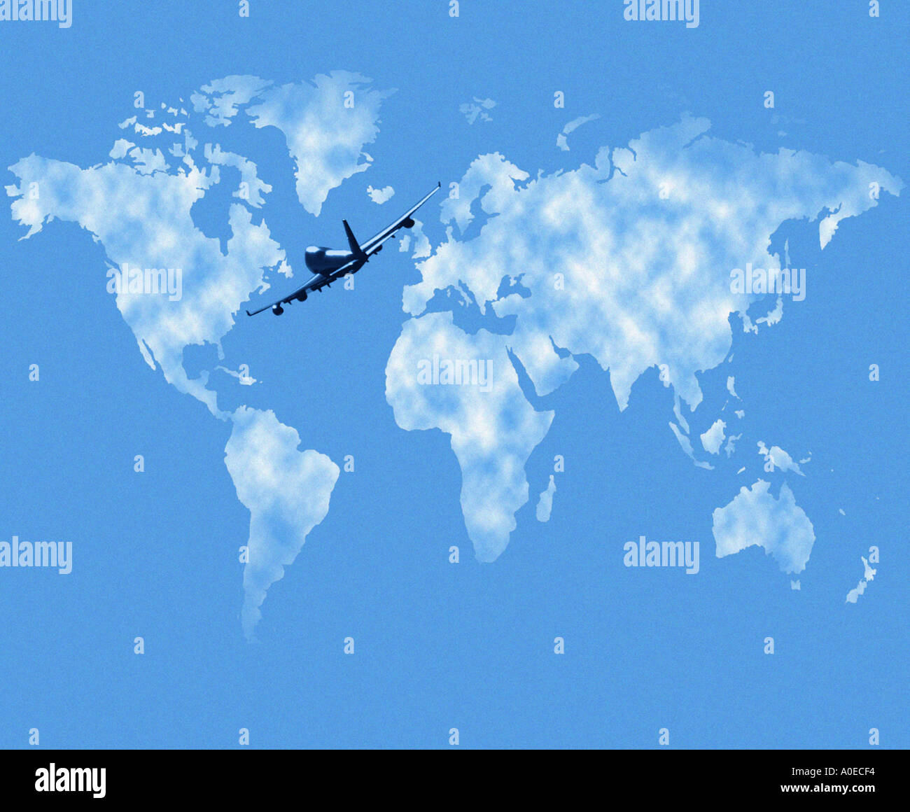 Aircraft Flying Over World map Stock Photo - Alamy