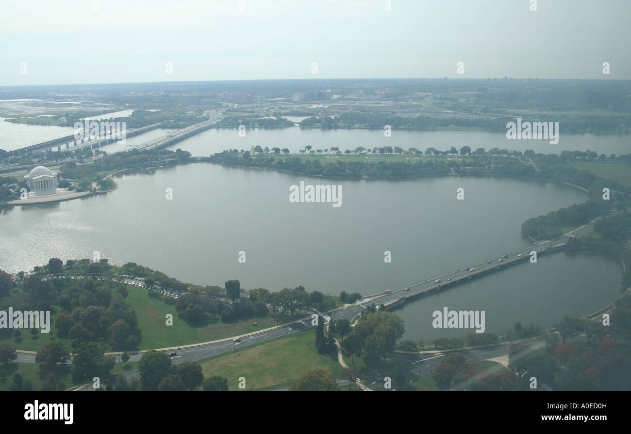 Jefferson Monument Tidal Basin and Potomac river from top of Washington ...