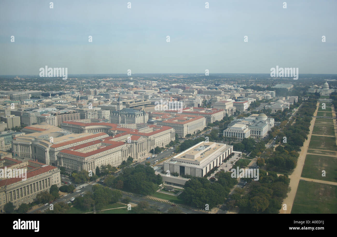 View of Capitol building,museums, government buildings lining the Mall ...