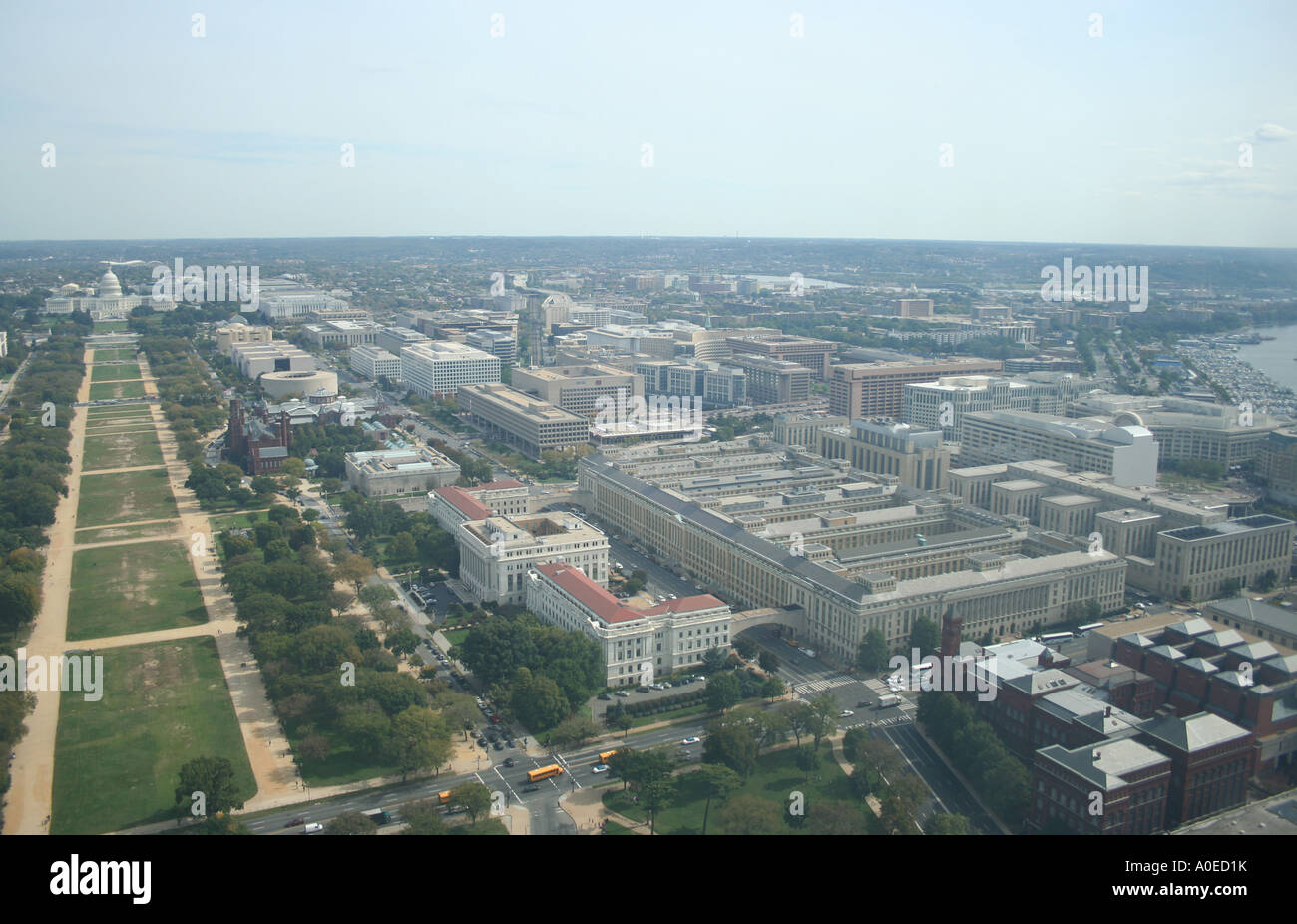View of Capitol building,museums, government buildings lining the Mall ...