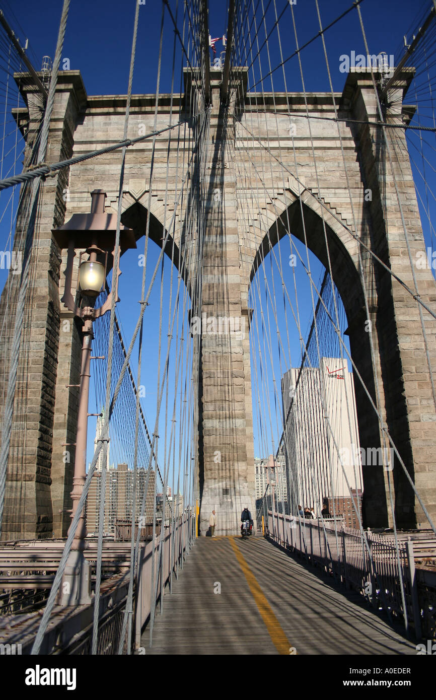 stone tower of Brooklyn Bridge New York City October 2006 Stock Photo ...