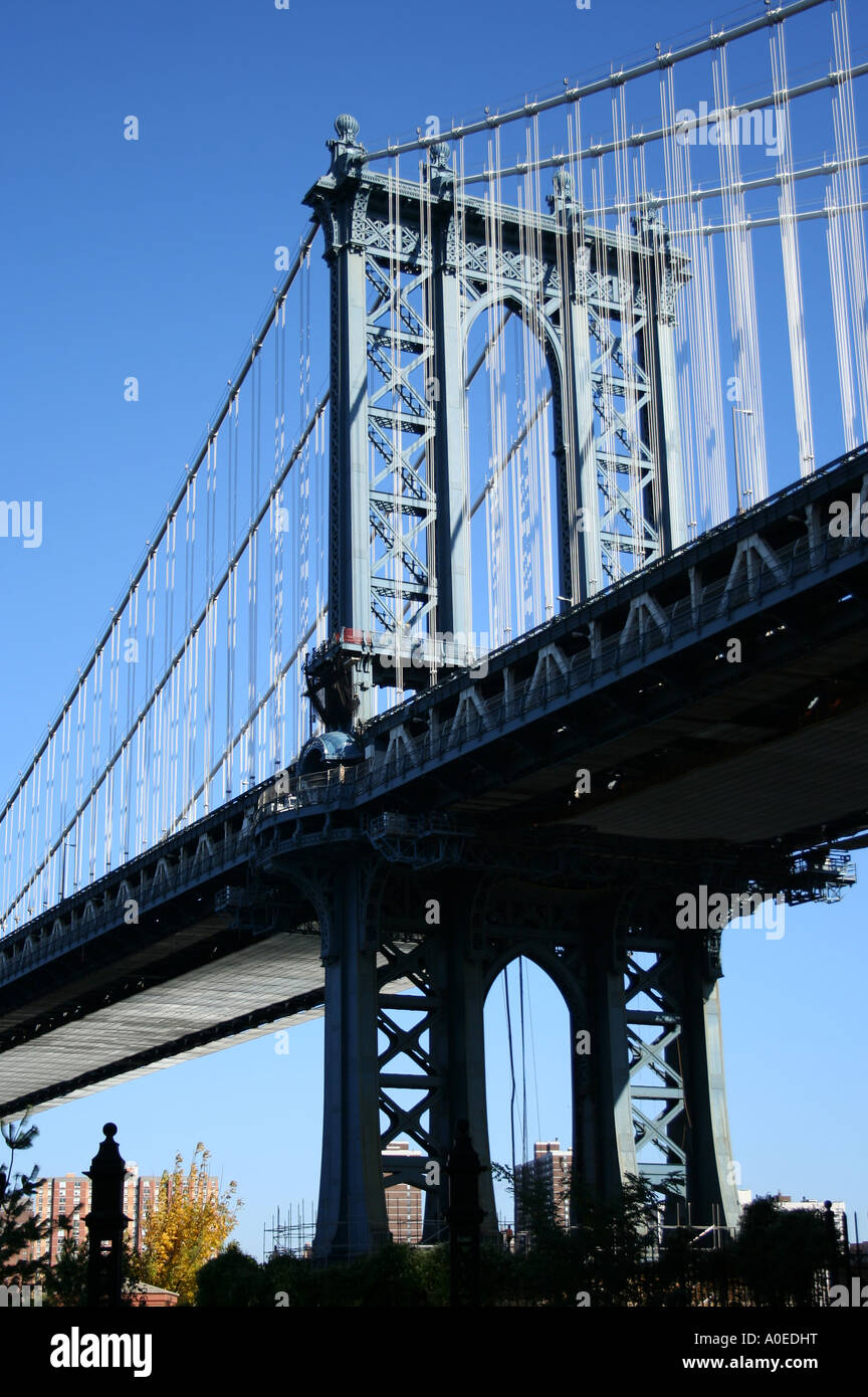 metal tower of Manhattan bridge from Brooklyn New York City October ...