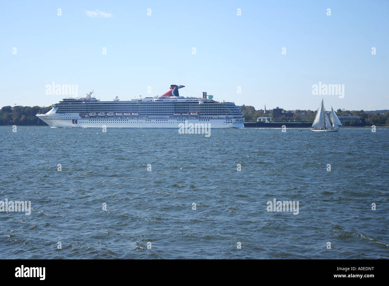 cruise ship and sailing boat lower New York Bay October 2006 Stock ...