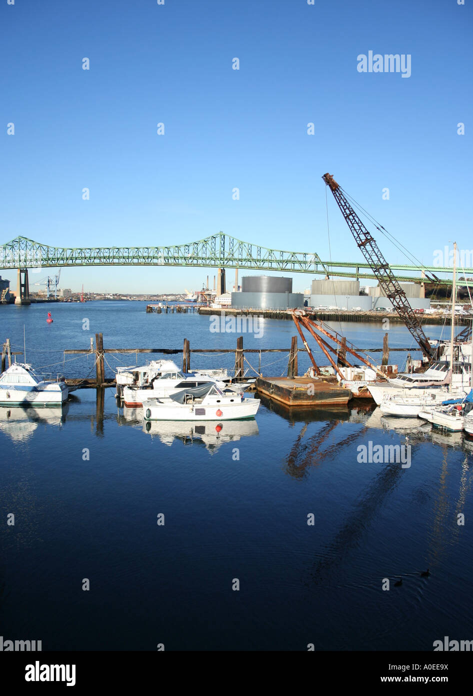 boats, cranes and Tobin Bridge Boston Massachusetts October 2006 Stock ...