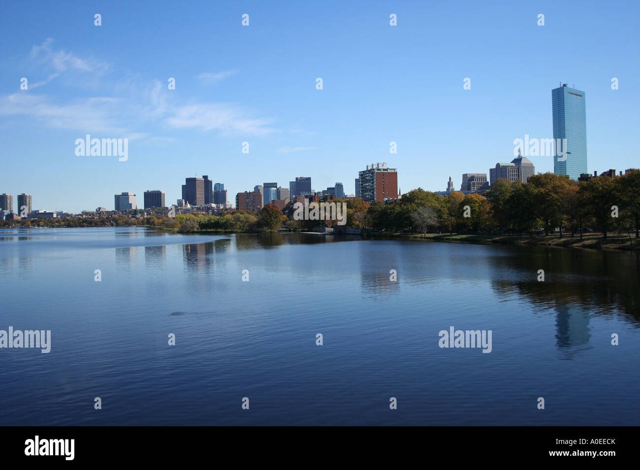 John Hancock tower reflected in Charles River Boston Massachusetts ...