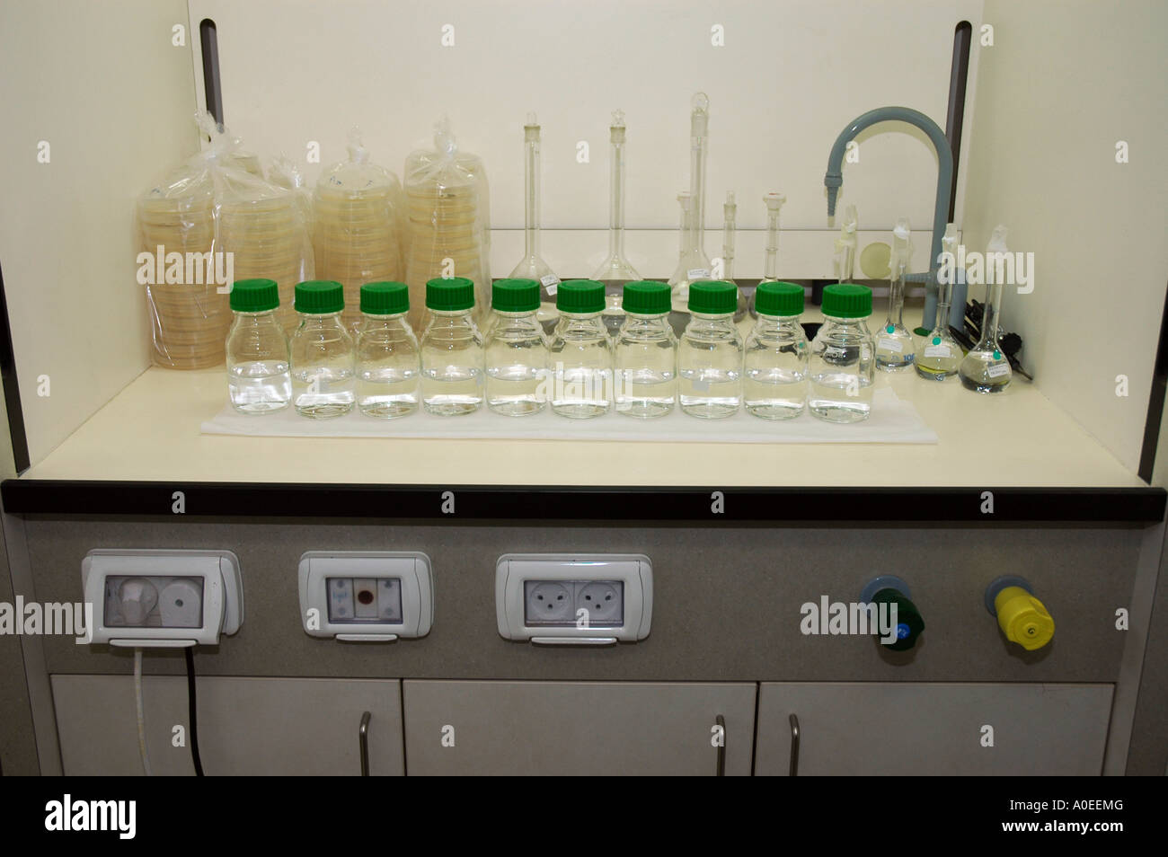 test tubes on a work table in a Science Lab Stock Photo - Alamy