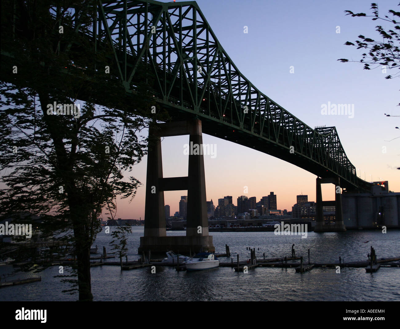 underneath Tobin Bridge linking Chelsea to Boston Massachusetts October ...