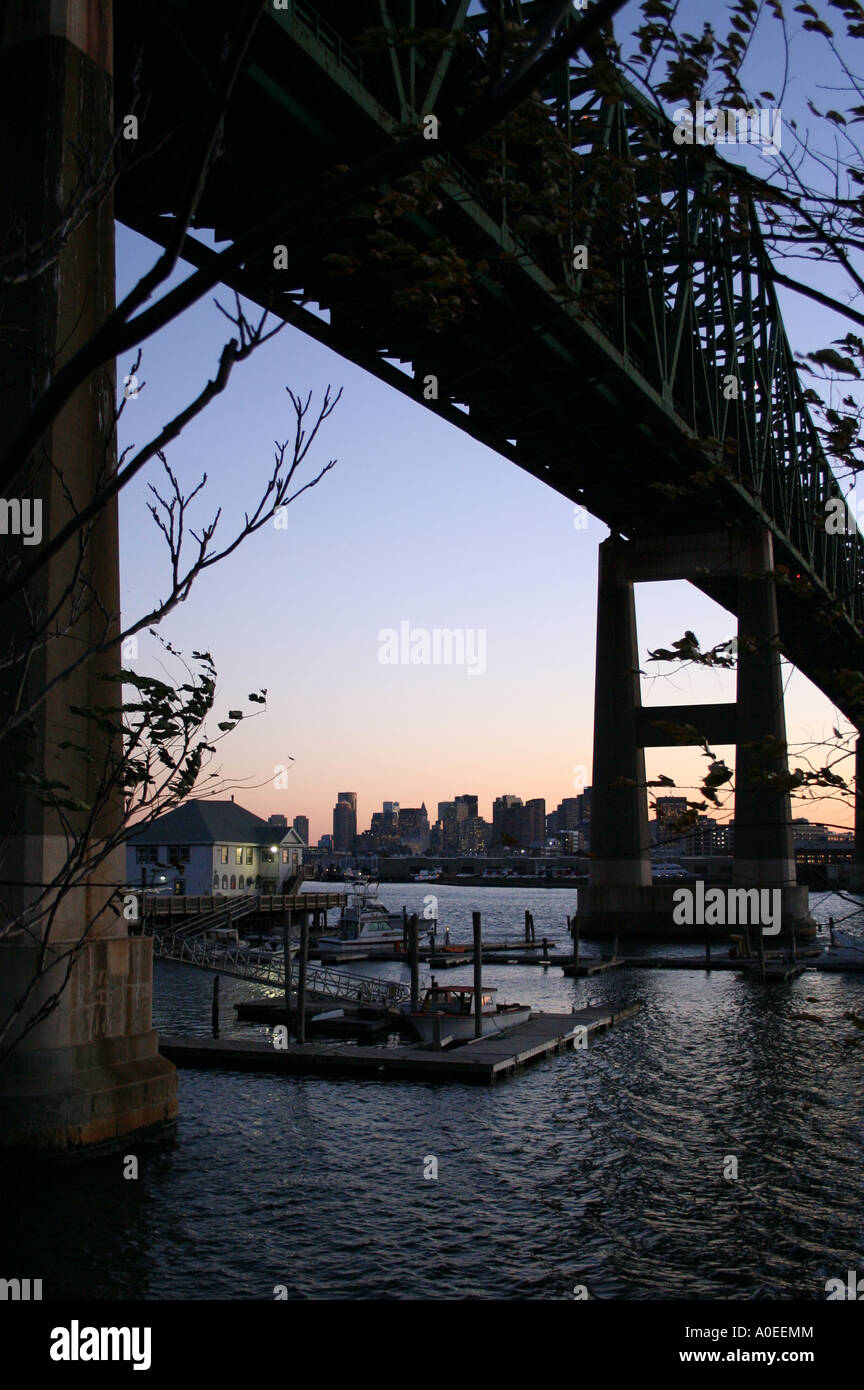 underneath Tobin Bridge linking Chelsea to Boston Massachusetts October ...