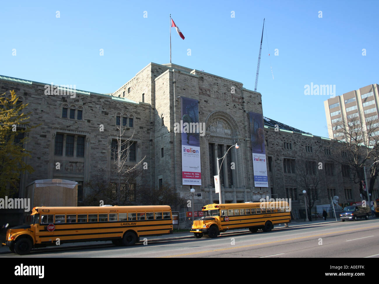 yellow school buses outside Royal Ontario Museum Toronto Canada ...