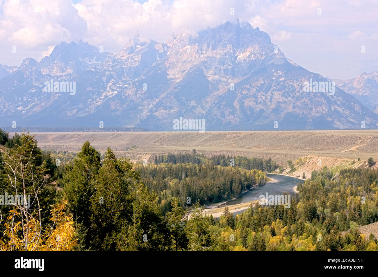 Snake River through Jackson Hole Wyoming, with the Grand Tetons in the ...