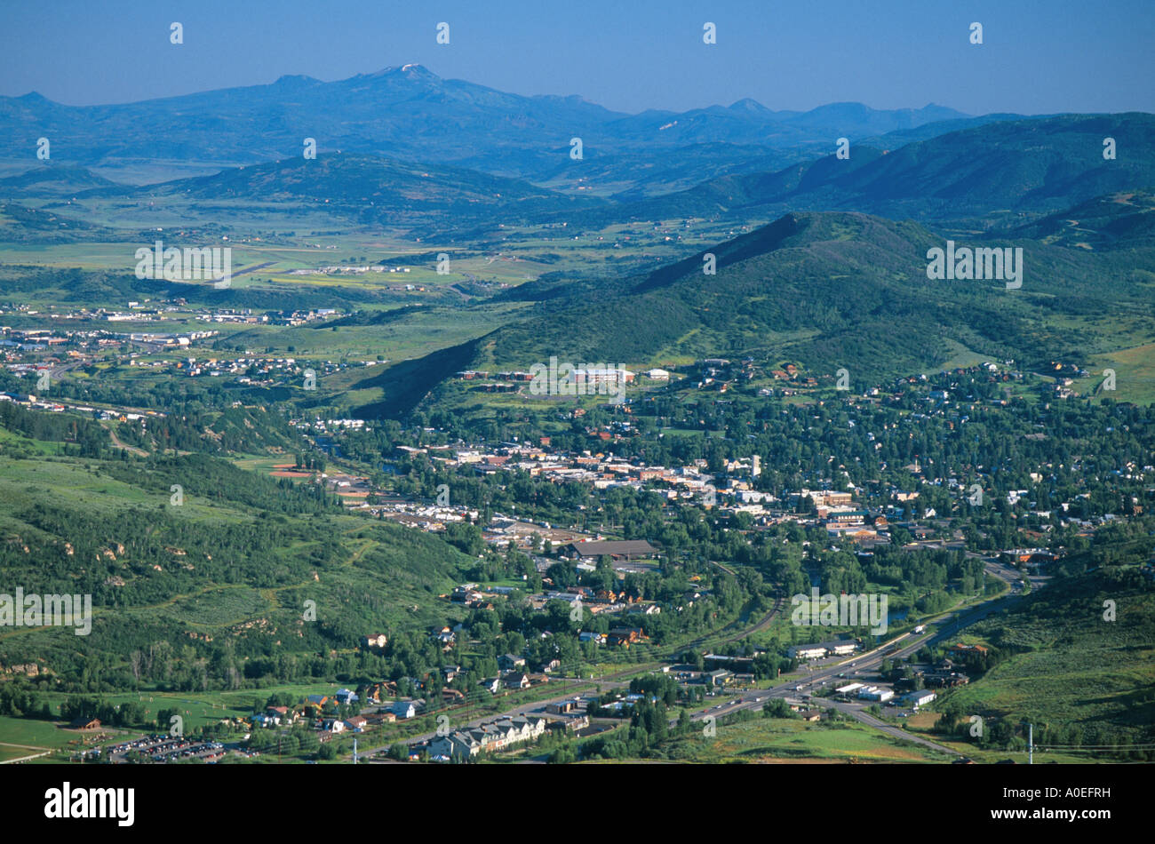 Aerial view in summer of Steamboat Springs Colorado USA Stock Photo - Alamy