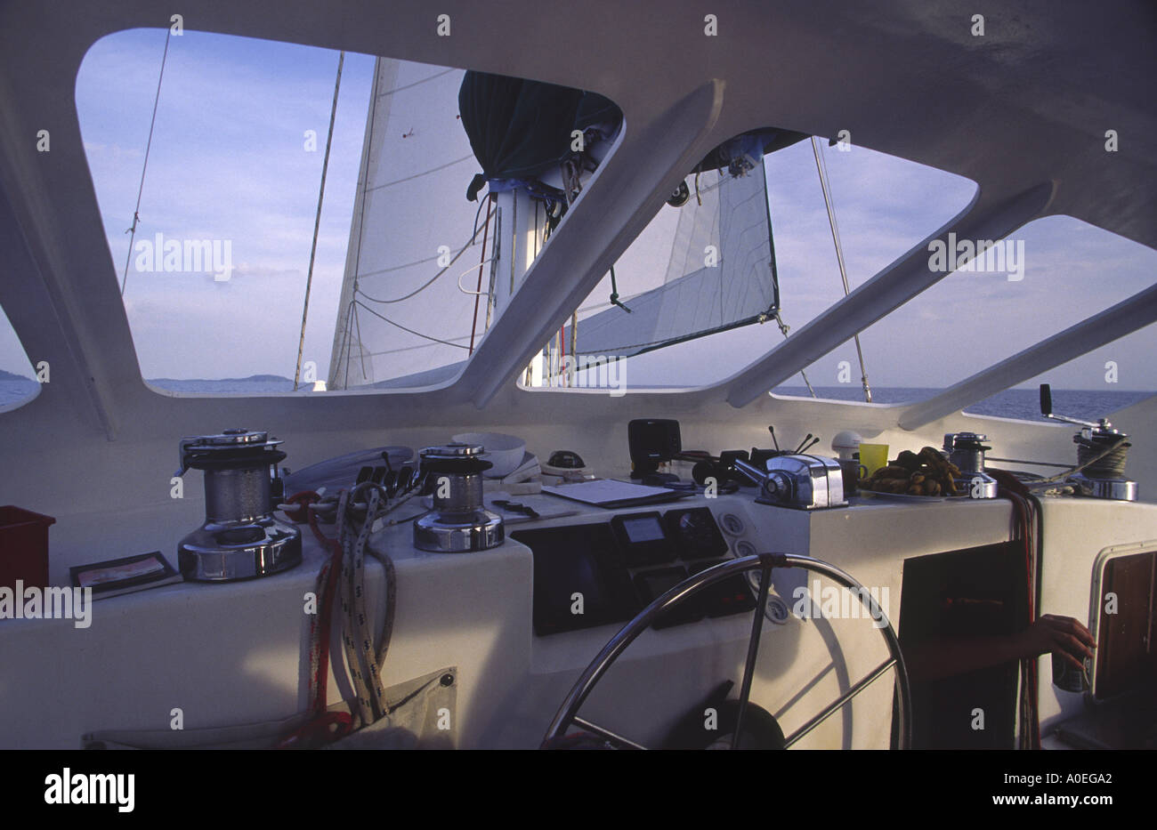 cockpit of catamaran Stock Photo - Alamy