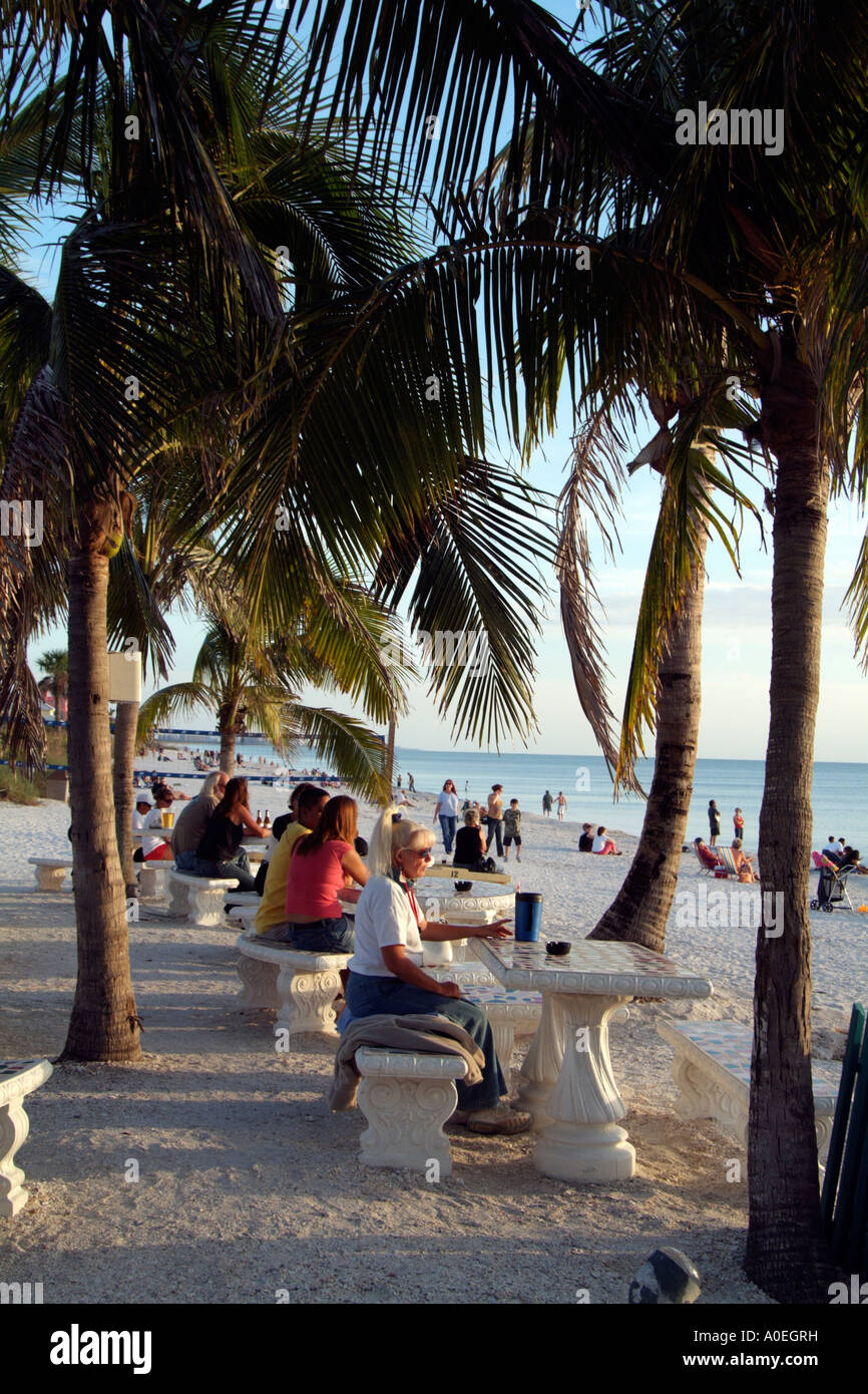 Bonita Springs beach Florida USA White sand beach on the Gulf Coast at sundown Holidaymakers in ...