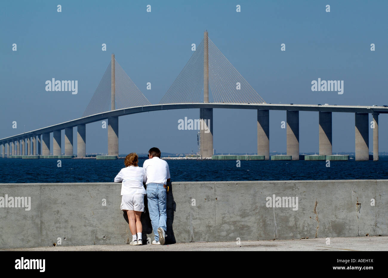 Sunshine Skyway Bridge which spans Tampa Bay Florida USA .Tourists ...