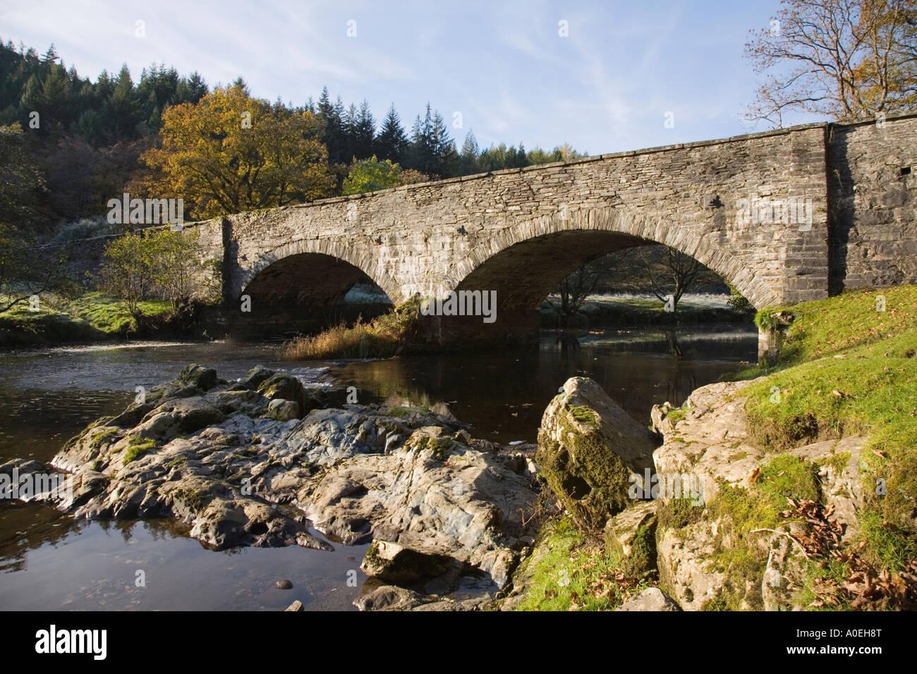 Afon Llugwy River Ty Hyll arched stone bridge on A5 historic route in ...