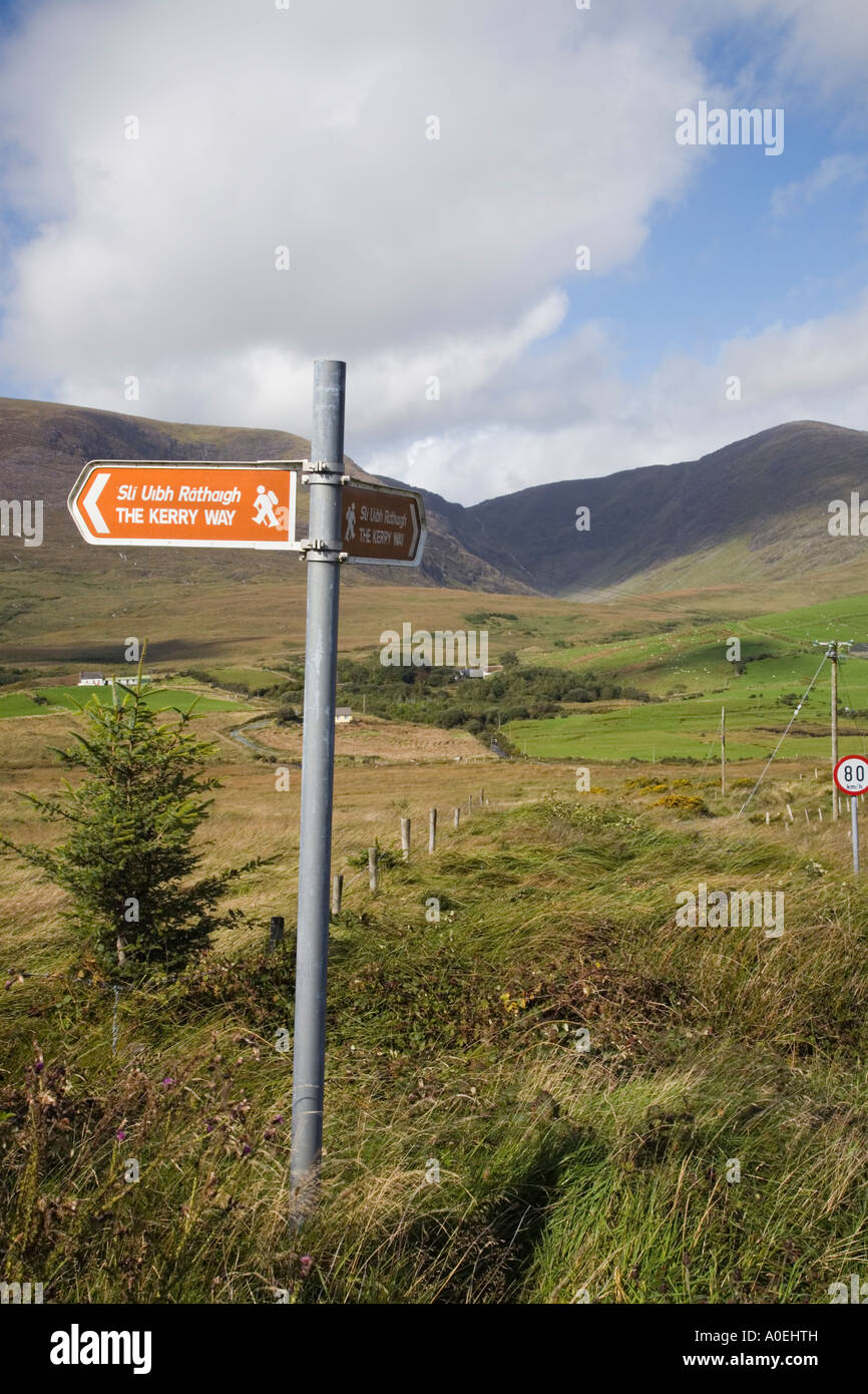Kerry Way long distance footpath signpost below Coomcallee mountain ...
