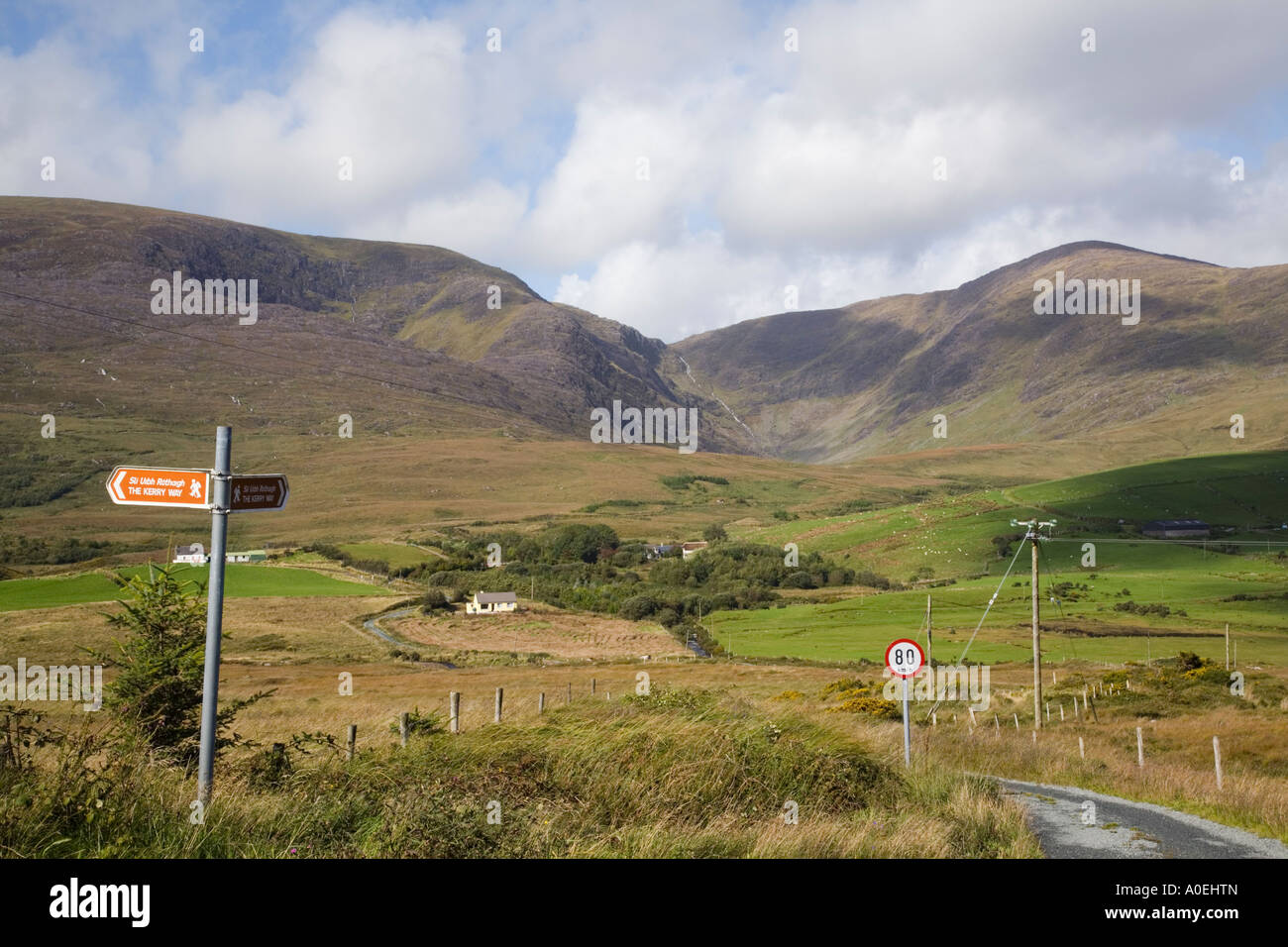 Kerry Way long distance footpath sign post below Coomcallee mountain ...