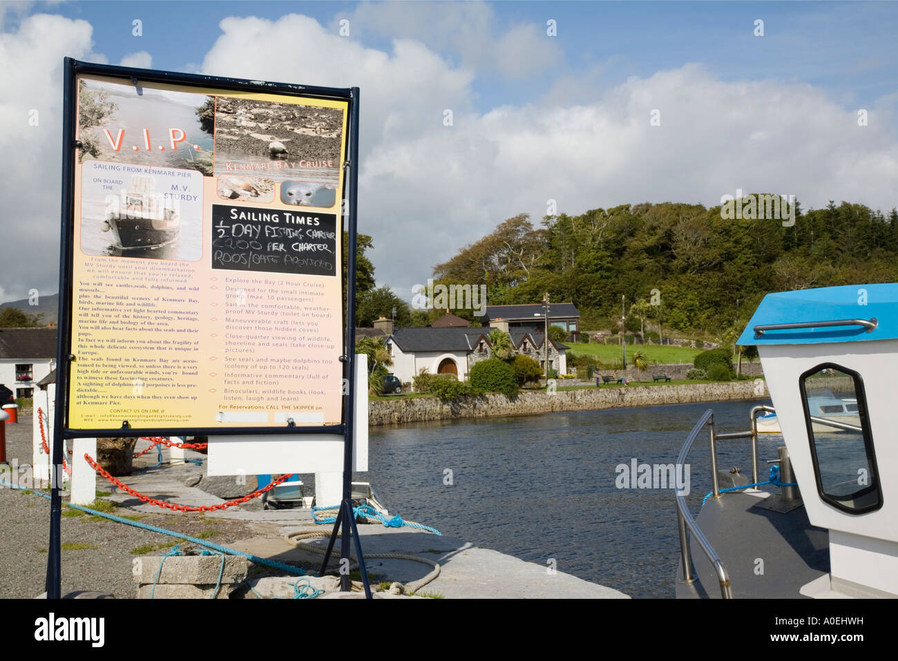 Advertisement on pier in harbour on Kenmare River estuary Kenmare Co ...