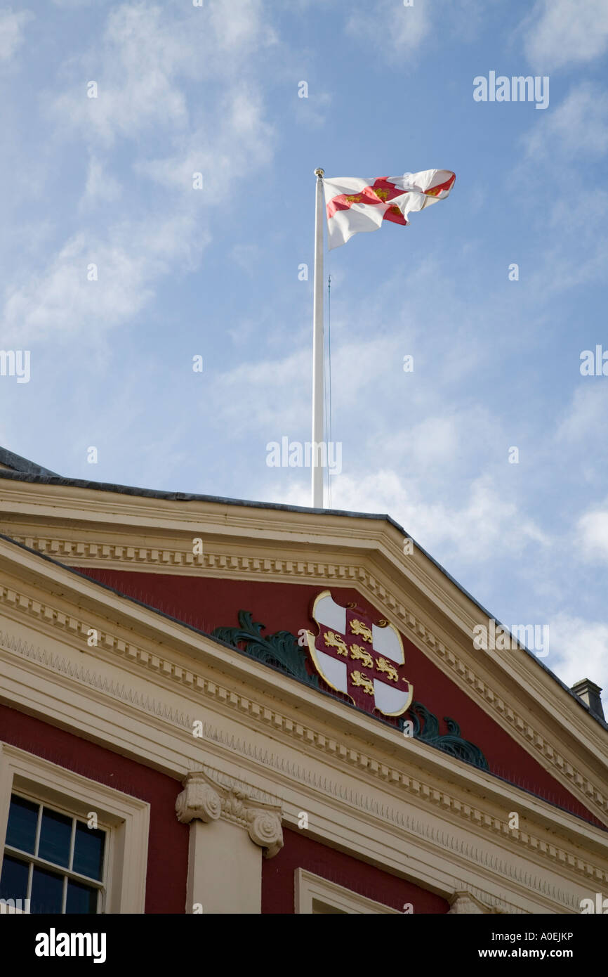 England flag of "St George" flying on Town Hall roof in city centre ...