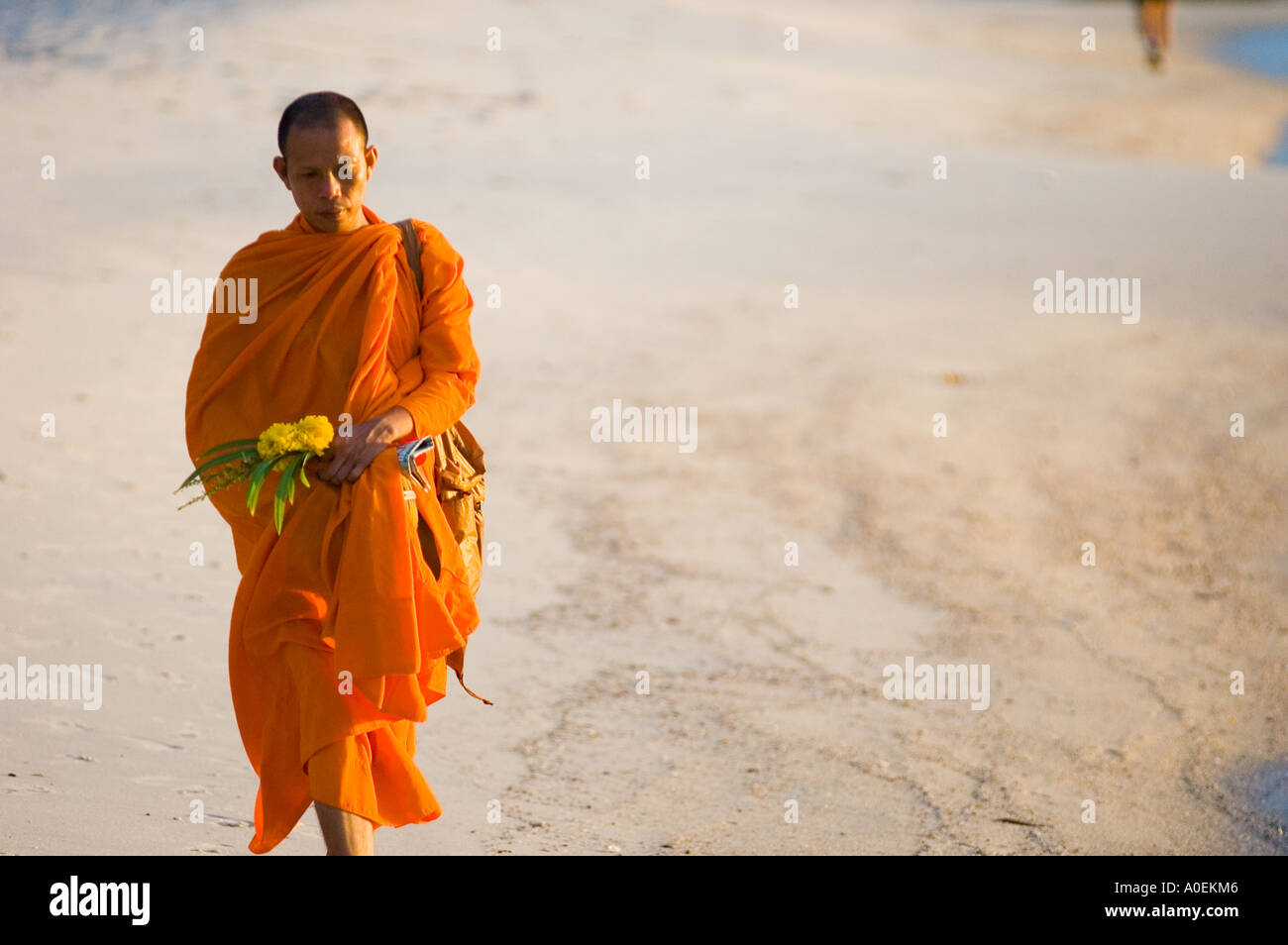 Monk walking the beach Stock Photo - Alamy