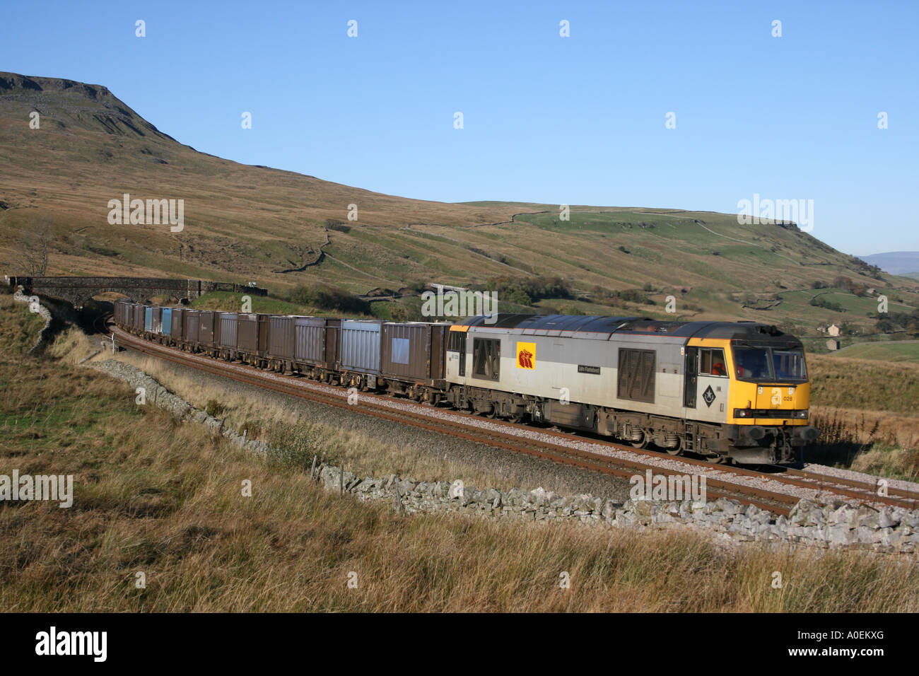 Gypsum Train with class 60 diesel on Settle to Carlisle Railway at Ais ...