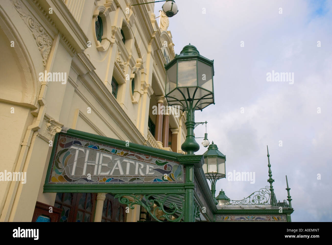 Victorian theatre sign on the Gaiety theatre awning Stock Photo - Alamy