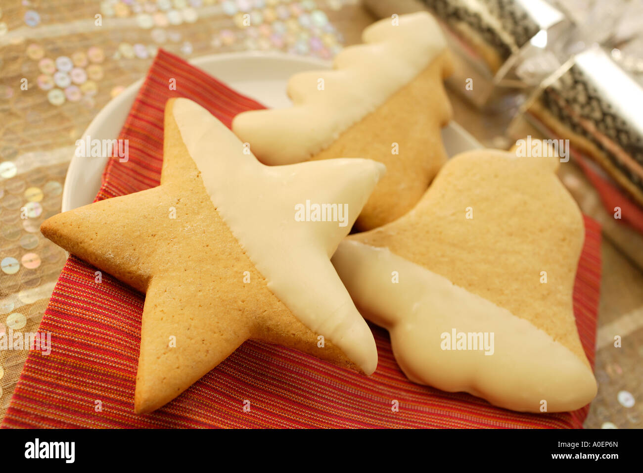 Individual Christmas Biscuits of a Star, Bell & Tree Stock Photo - Alamy