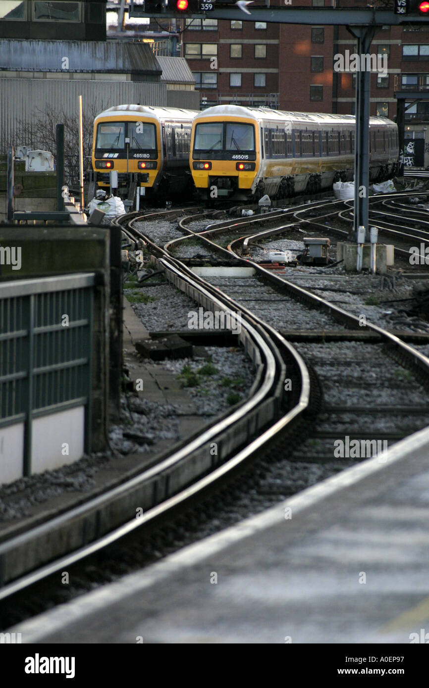 Train on tracks in UK Stock Photo - Alamy