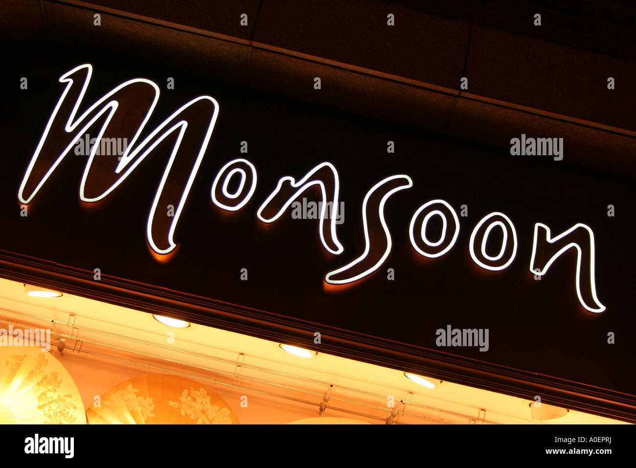 Monsoon Shop Sign Stock Photo - Alamy