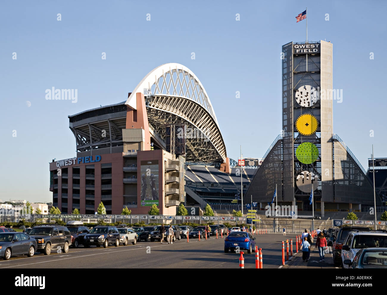 Parking lot and people walking to baseball game Qwest Field stadium ...
