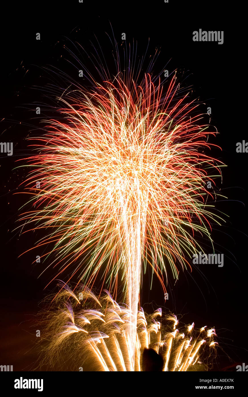 Bang bright colours explosion fireworks lights loud red sky yellow hi ...