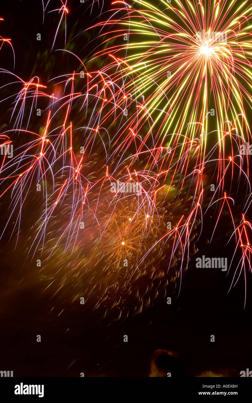 Bang bright colours explosion fireworks lights loud red sky yellow hi ...