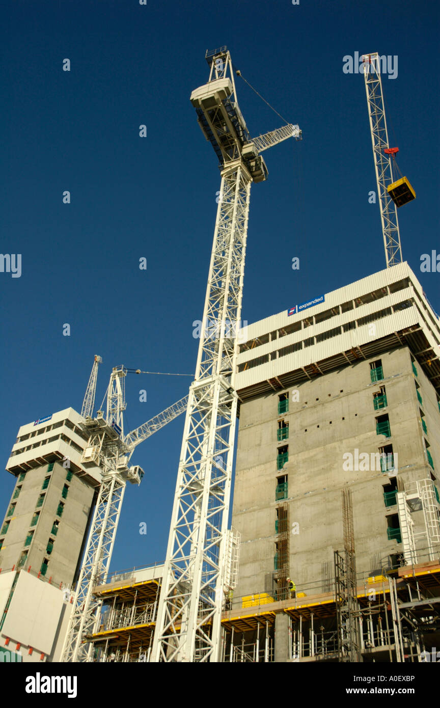 View of the construction of two concrete towers Stock Photo - Alamy